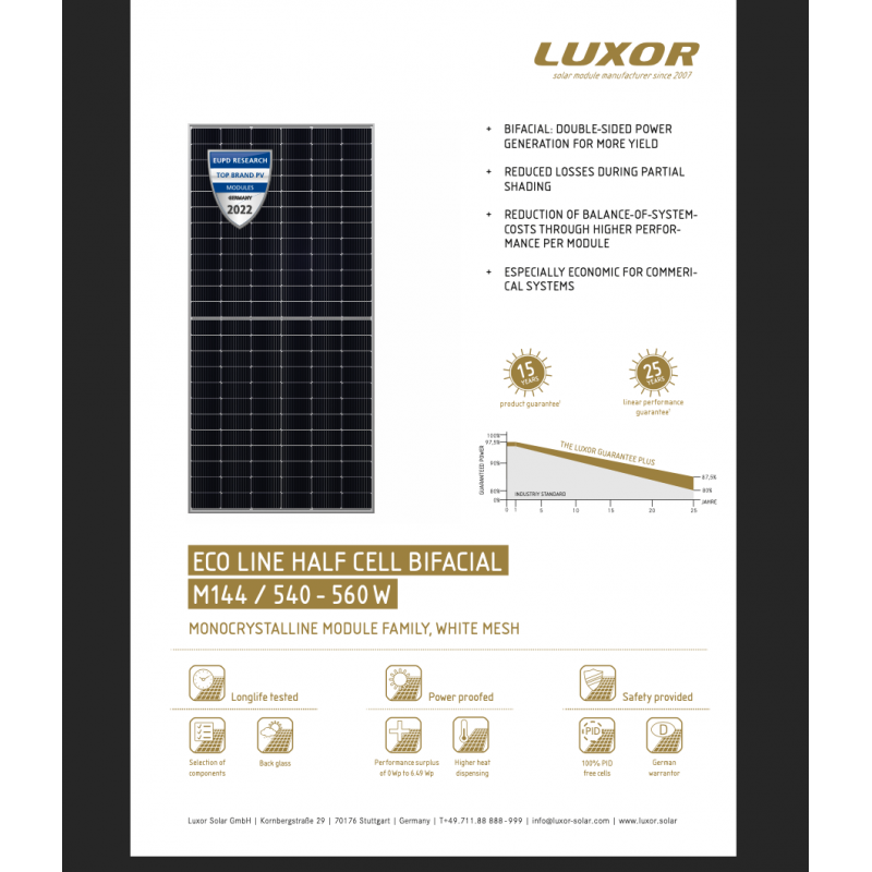 Luxor Eco Line Half Cell Bifacial Μονοκρυσταλλικό Φωτοβολταϊκό Πάνελ 540W 24V 10-LX-540M/182-144 ...
